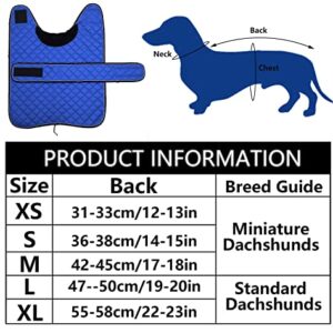 Warm Thermal Quilted Dachshund Coat, Dog Winter Coat with Warm Fleece Lining, Outdoor Dog Apparel with Adjustable Bands for Medium, Large Dog-Blue-XS