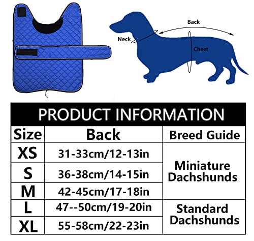 Warm Thermal Quilted Dachshund Coat, Dog Winter Coat with Warm Fleece Lining, Outdoor Dog Apparel with Adjustable Bands for Medium, Large Dog-Blue-XS