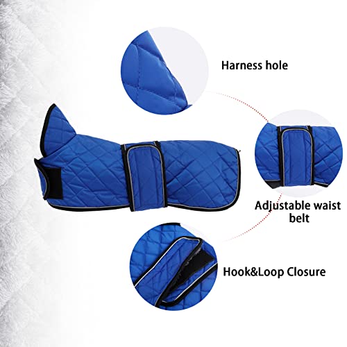 Warm Thermal Quilted Dachshund Coat, Dog Winter Coat with Warm Fleece Lining, Outdoor Dog Apparel with Adjustable Bands for Medium, Large Dog-Blue-XS