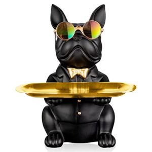 bwytbwy french bulldog statue,resin bulldog key tray for entryway decor, key holder organizer for entryway table, french bulldog gifts black