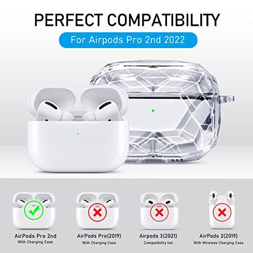 Youskin Airpod Pro 2 Case 2022 Diamond Crystal Clear, AirPods Pro 2nd Generation Case Cover, Full-Body Shockproof Hard Shell Protective for Men Women with Keychain，Crystal Clear