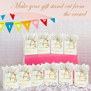 50 Pcs Wedding Gift Bags Bridal Welcome Bags with Ribbons Tissue Paper Wedding Favor Gold Foil Bags Thank You Gift Bags with Handles for Guest Birthday Party Baby Shower, 8 x 4.5 x 10 Inch (White)