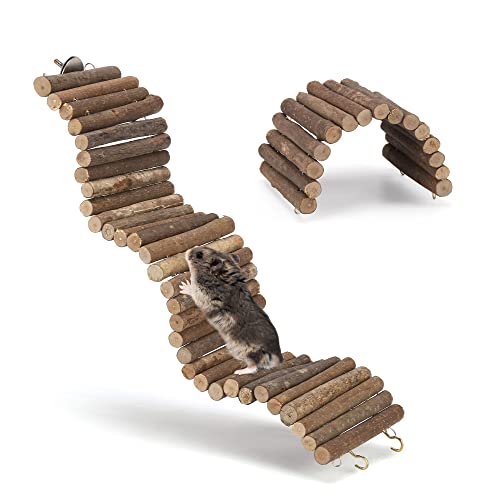 Filhome 2pcs Hamster Bridges, Rat Bendy Long Suspension Bridges and Guinea Pig Bendable Tunnel, Bendable Hamster Ladder Gerbil Wooden Ramp Chinchilla Chews Toys for Small Animals Cage Accessories