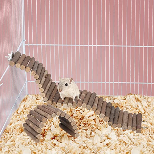 Filhome 2pcs Hamster Bridges, Rat Bendy Long Suspension Bridges and Guinea Pig Bendable Tunnel, Bendable Hamster Ladder Gerbil Wooden Ramp Chinchilla Chews Toys for Small Animals Cage Accessories