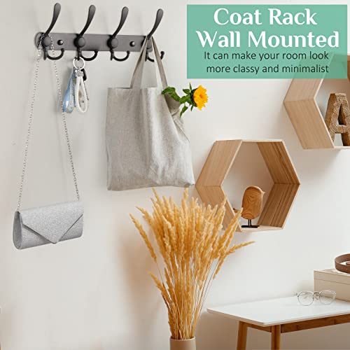 Kenning 4 Pack Coat Rack Wall Mounted with 4 Tri Metal Coat Hooks for Hanging Clothes Hat Keys Towel, Heavy Duty Stainless Steel Coat Hanger Wall Hooks Rack for Bathroom, Bedroom, Entryway