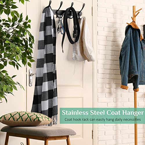 Kenning 4 Pack Coat Rack Wall Mounted with 4 Tri Metal Coat Hooks for Hanging Clothes Hat Keys Towel, Heavy Duty Stainless Steel Coat Hanger Wall Hooks Rack for Bathroom, Bedroom, Entryway