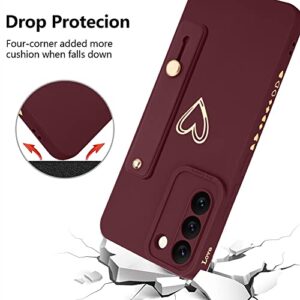 Fiyart Galaxy S22 5G Case - Cute Love Hearts, Slim Protective Cover, Camera Protection, Stand Holder & Wrist Strap, 6.1" - Wine Red