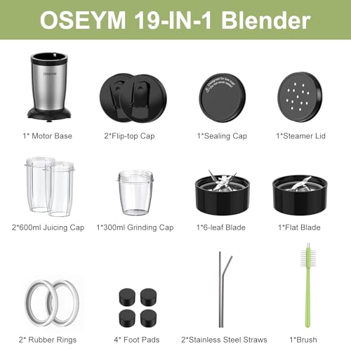 OSEYM Personal Blender for Shakes and Smoothies, 19 Pieces Set Blender for Shakes, 850W Smoothie Blender With 2 * 17 Oz & 10 Oz To-Go Cups, Easy to Clean, BPA Free (Black)