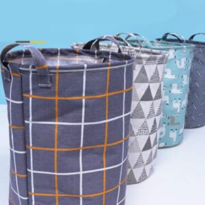 Laundry Hamper Round Canvas Laundry Basket, Foldable Large Clothes Basket with Handle for Kids Clothes, Storage (Checkered Pattern) Clothes Laundry Basket