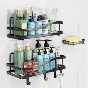 foravan shower caddy, 3-pack streamlined shower organizer, no drilling stainless steel adhesive shower shelf for inside shower, bathroom organizer shower shelves rack storage, matte black