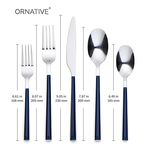 20 Piece Blue Plastic Handle Flatware Set For 4, Ornative Iris Silverware, Includes Knives, Forks, Spoons, Stainless Steel Cutlery Silverware Set, Dishwasher Safe Utensil for Home Kitchen Restaurant