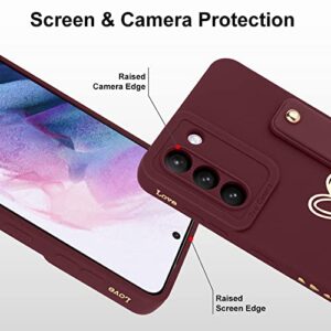 Fiyart Galaxy S21 5G Case - Wine Red, Love Hearts Pattern, Slim Protective Cover with Stand & Wrist Strap