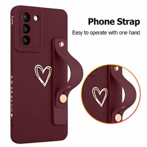 Fiyart Galaxy S21 5G Case - Wine Red, Love Hearts Pattern, Slim Protective Cover with Stand & Wrist Strap