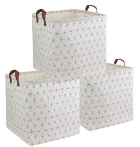 hiyagon 3 pack square storage bins,storage baskets,canvas fabric storage boxes,foldable nursery basket for clothes,books,shelves baskets,gift baskets,cow print room decor (3 pack grey line)