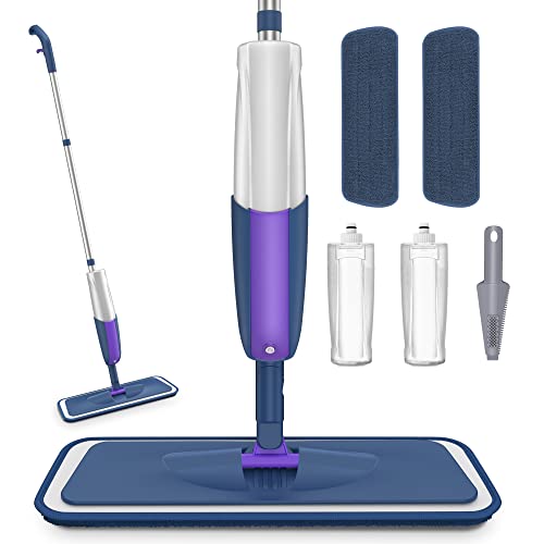 Spray Mops Wet Dust Mops for Floor Cleaning - MEXERRIS Microfiber Wood Floor Mop with Spray 2 Bottles 2 Washable Mop Pads Flat Mop Commercial Home Use for Harwood Laminate Wood Ceramic Floors