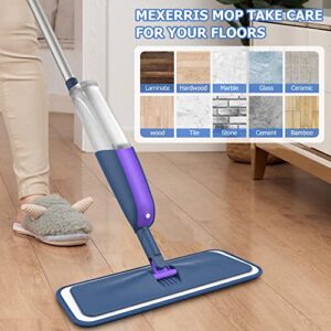 Spray Mops Wet Dust Mops for Floor Cleaning - MEXERRIS Microfiber Wood Floor Mop with Spray 2 Bottles 2 Washable Mop Pads Flat Mop Commercial Home Use for Harwood Laminate Wood Ceramic Floors