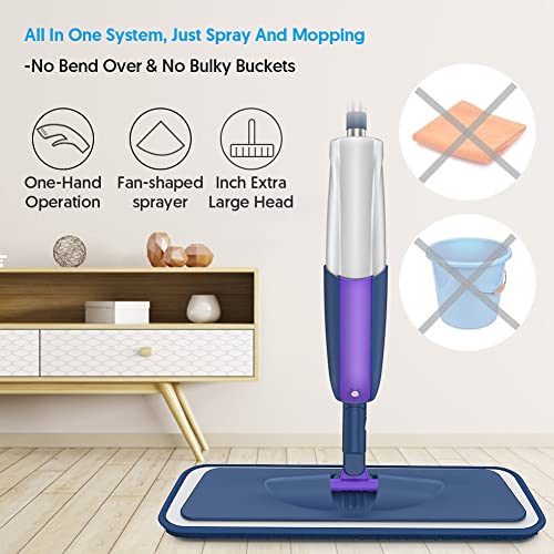 Spray Mops Wet Dust Mops for Floor Cleaning - MEXERRIS Microfiber Wood Floor Mop with Spray 2 Bottles 2 Washable Mop Pads Flat Mop Commercial Home Use for Harwood Laminate Wood Ceramic Floors