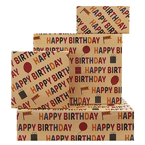 Geluode Birthday Wrapping Paper,4 Sheets Happy Birthday Gift Wrap, Brown Kraft Gift Wrapping Paper 20x28 Inches For Boys Girls Kids Birthday Baby Shower Wedding