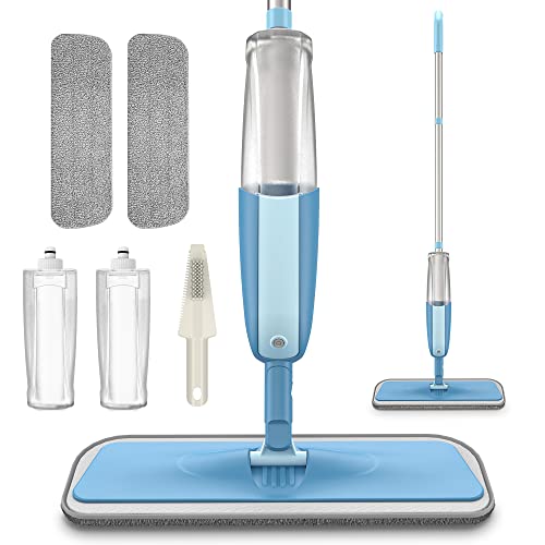 Wet Dust Mops for Floor Cleaning Spray Floor Mop - MEXERRIS Microfiber Mops with Spray Include 2 Reusable Mop Pads 2 Bottles Wood Floor Mops Commercial Home Use for Laminate Wood Vinyl Ceramic Tiles