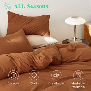 FANSTIVE Duvet Cover Queen, 100% Washed Cotton Linen Like Super Soft and Breathable, 3 Pieces Burnt Orange Bedding Duvet Covers, Farmhouse Comforter Cover Set with Zipper Closure(No Comforter)