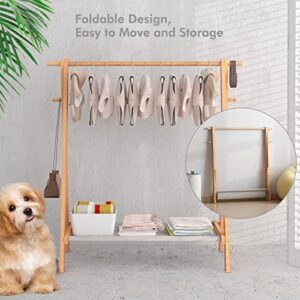 FekCits Kids Clothing Rack Dress Up Storage with Storage Shelf, Natural Beech Child Garment Rack with 2 Hooks 37.5" L x 14.5" W x 39.5" H, Clothes Hanging Rack for Kids, Pets