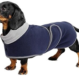 Geyecete Dog Jacket, Dog Coat Perfect for Dachshunds,Dog Winter Coat with Padded Fleece Lining and high Collar, Dog Snowsuit with Adjustable Bands Sizes-Navy-XS