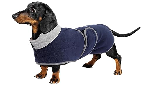 Geyecete Dog Jacket, Dog Coat Perfect for Dachshunds,Dog Winter Coat with Padded Fleece Lining and high Collar, Dog Snowsuit with Adjustable Bands Sizes-Navy-XS