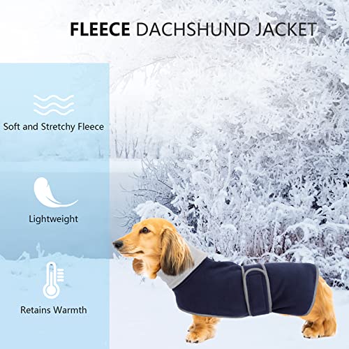 Geyecete Dog Jacket, Dog Coat Perfect for Dachshunds,Dog Winter Coat with Padded Fleece Lining and high Collar, Dog Snowsuit with Adjustable Bands Sizes-Navy-XS