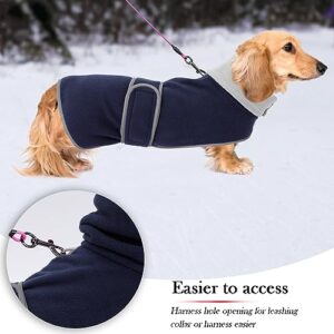 Geyecete Dog Jacket, Dog Coat Perfect for Dachshunds,Dog Winter Coat with Padded Fleece Lining and high Collar, Dog Snowsuit with Adjustable Bands Sizes-Navy-XS