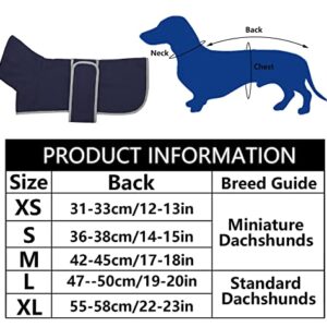 Geyecete Dog Jacket, Dog Coat Perfect for Dachshunds,Dog Winter Coat with Padded Fleece Lining and high Collar, Dog Snowsuit with Adjustable Bands Sizes-Navy-XS