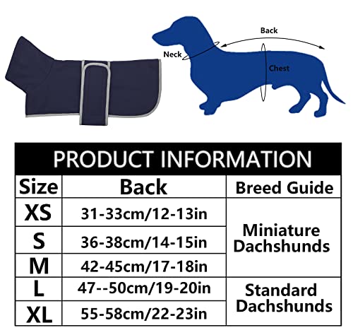 Geyecete Dog Jacket, Dog Coat Perfect for Dachshunds,Dog Winter Coat with Padded Fleece Lining and high Collar, Dog Snowsuit with Adjustable Bands Sizes-Navy-XS