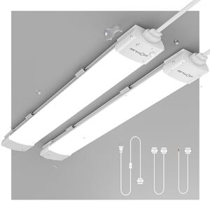 brothlaw linkable led shop light for garage lighting fixture 18w 2ft led tube light with plug 5000k wraparound ceiling light for garage, shop, cabinet, attic, basement, home, plug in ceiling light.