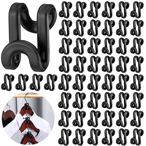 100 Pcs Clothes Hanger Connector Hooks Plastic Mini Cascading Hanger Hooks Space Saving Hanger Extender Hooks Heavy Duty Hanger Extender Clips for Outfit Closet Velvet (Black)