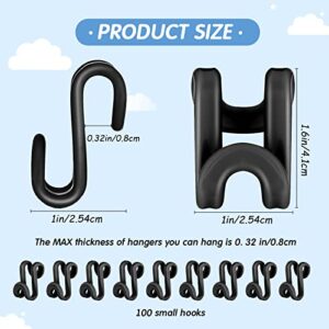 100 Pcs Clothes Hanger Connector Hooks Plastic Mini Cascading Hanger Hooks Space Saving Hanger Extender Hooks Heavy Duty Hanger Extender Clips for Outfit Closet Velvet (Black)