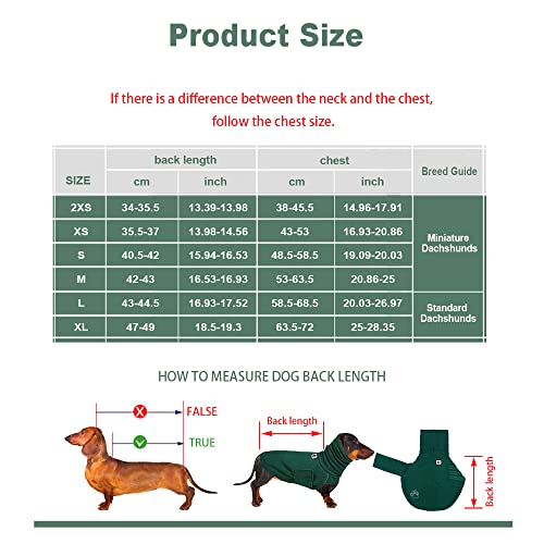 Dachshund Clothes, Dachshund Costumes for Medium Small Large Dogs, Dachshund Cold Weather Coat, Cold Weather Dachshund Coats, Dachshund Cold Coat (L, Green)