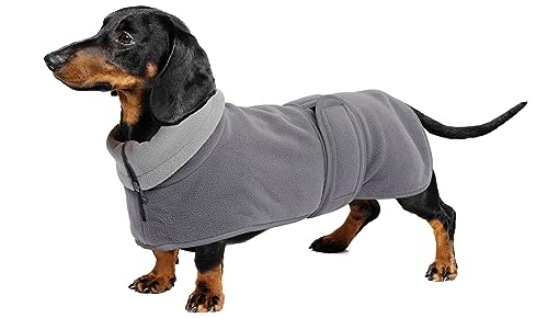 Geyecete Dog Jacket, Dog Coat Perfect for Dachshunds,Dog Winter Coat with Padded Fleece Lining and high Collar,Dog Snowsuit with Adjustable Bands Sizes-Gray-XS