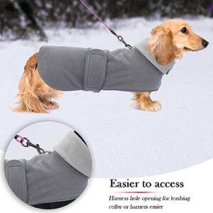 Geyecete Dog Jacket, Dog Coat Perfect for Dachshunds,Dog Winter Coat with Padded Fleece Lining and high Collar,Dog Snowsuit with Adjustable Bands Sizes-Gray-XS