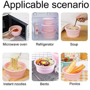 payanwin Collapsible Bowl, Silicone Food Storage Container, Camping with Lid, Round Silicone Lunch Container, Microwave, Dishwasher and Freezer Safe (Pink, 4 pcs)