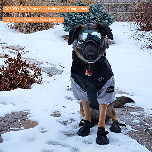 Dog Winter Coat, Padded Vest Dog Jacket - Reflective and Warm Zip Up Dog Vest Interlayer Cotton Jacket with Harness and Back Pocket -Waterproof Dog Winter Clothes for Large Dog and Medium