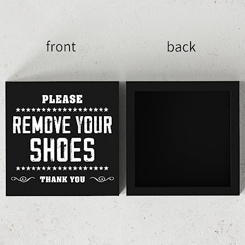 Modern No Shoes Wooden Box Sign Table Decor Plaque Please Remove Your Shoes Thank You Wood Box Sign Art Home Shelf Desk Decoration 5 x 5 Inches