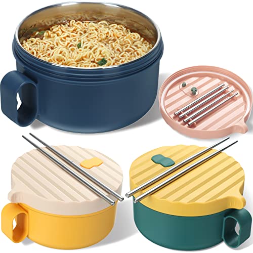 Eccliy Set of 3 Microwave Ramen Bowl Set Microwave Bowl for Noddles, Pasta, and Soup with Lid and Handle for Office College Dorm Room Cooking Dishwasher Safe, 40.5 Ounce