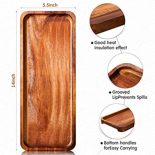 5 Pack Solid Acacia Wood Serving Trays, 14 x 5.5 Inches Rectangular Wooden Serving Board for Food Appetizer Serving Tray Plates for Vegetables Fruit Charcuterie Cheese Platters Home Kitchen Decor