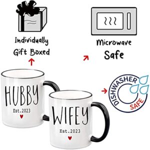 Hubby & Wifey Est 2023 Coffee Mugs Set of 2, Bride Groom Mug Set, Wedding Gift to Give, Couples Coffee Mug Set, Newlywed Coffee Mugs Gift Set, Mr & Mrs Bridal Shower Gift(Black handle)-37