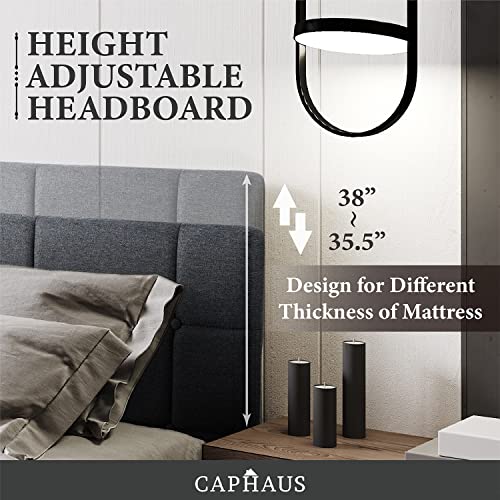 CAPHAUS Upholstered Storage Bed Frame with 4 Drawers and Adjustable Headboard, Square Stitched Button Tufted, Platform Beds Frame with Wood Slat Support, No Box Spring Needed, Full Size, Light Grey