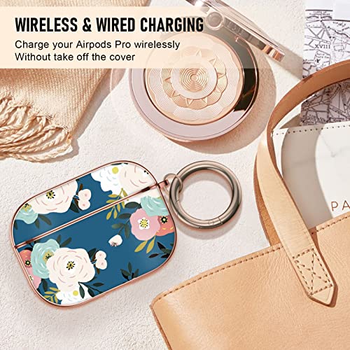 Youskin Airpod Pro 2 Case 2022 Flower Cute, AirPod Pro 2nd Generation Case, Rose Golden Plating Airpods Pro Case with Keychain，Shockproof Protective Case for AirPod Pro 2 2022，Blue Red Flower