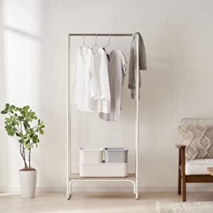 IRIS USA Garment Rack with Wooden Shelf, Clothes Racks for Closet Organization, Plant Stand, Frost White