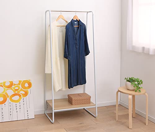 IRIS USA Garment Rack with Wooden Shelf, Clothes Racks for Closet Organization, Plant Stand, Frost White