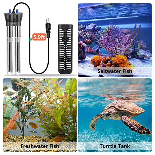 fishkeeper 600W/800W Aquarium Heater, Double Tube Double Heating Speed Adjustable Fish Tank Heater Submersible Pond Water Heater for Saltwater Freshwater Tank 60-220 Gallon