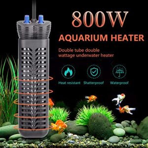 fishkeeper 600W/800W Aquarium Heater, Double Tube Double Heating Speed Adjustable Fish Tank Heater Submersible Pond Water Heater for Saltwater Freshwater Tank 60-220 Gallon