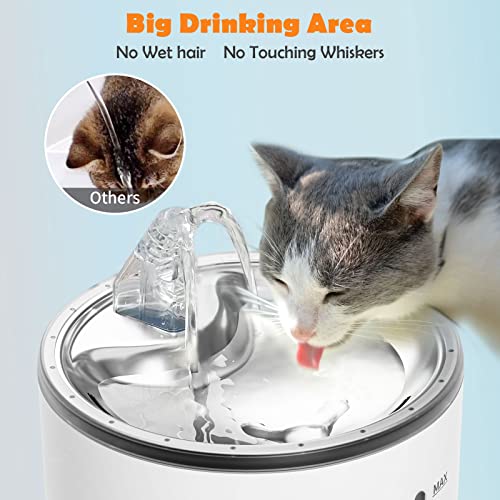 Cat Water Fountain Stainless Steel - SINDOX Dog Water Bowl Fountain, 2.6L/88oz Automatic Cat Fountains Super Quiet Pet Drinking Water Dispenser for Cats, Dogs, Multiple Pets with 3 Filters - White